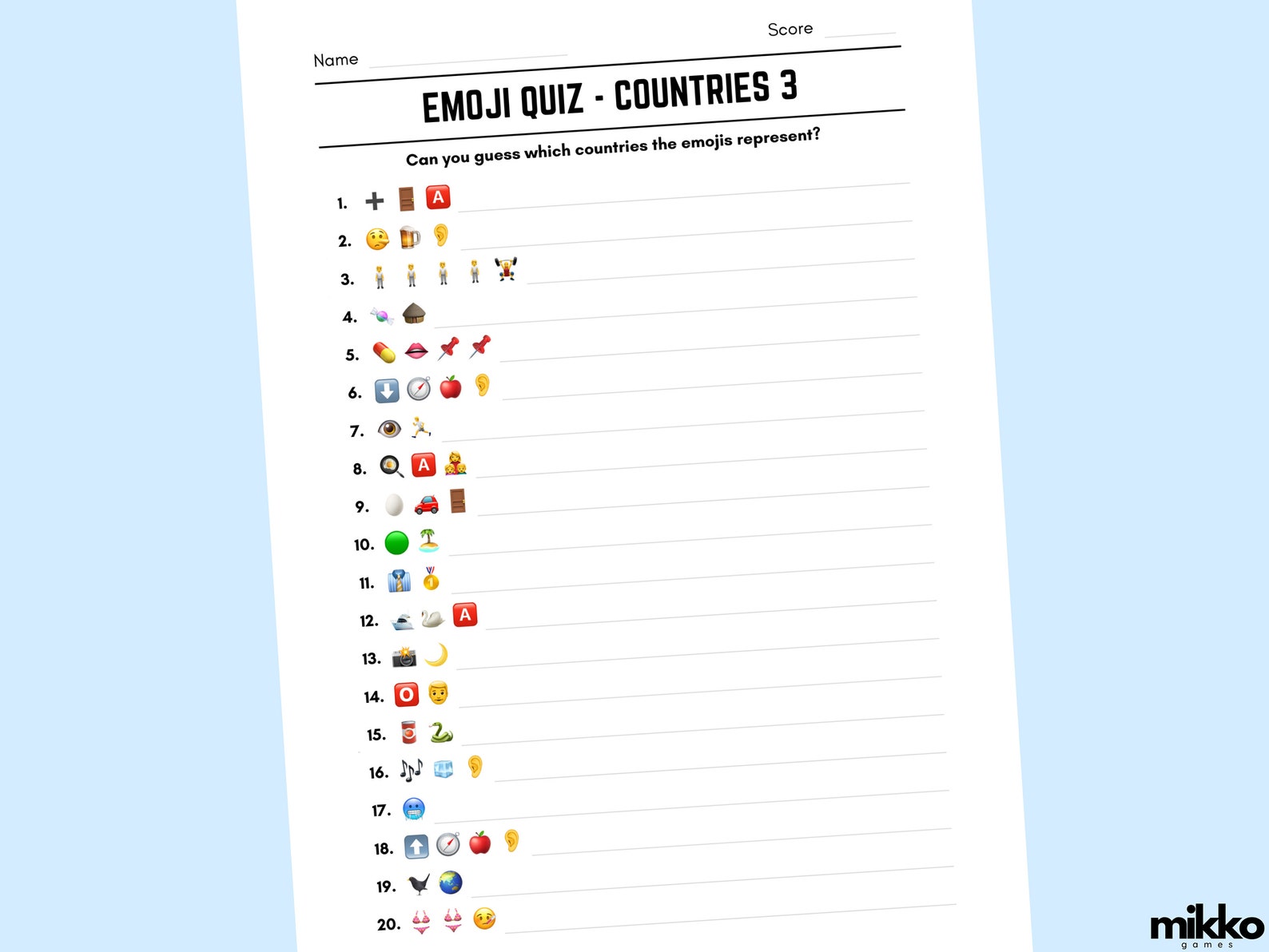 Printable Countries Emoji Quiz With Answers: Emoji Pictionary Sheets ...