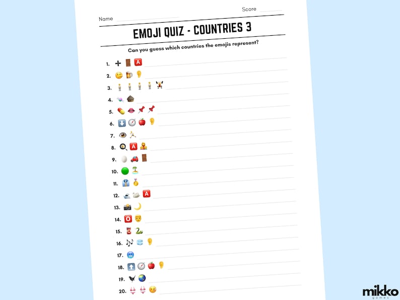 Printable Countries Emoji Quiz With Answers: Emoji Pictionary Sheets ...