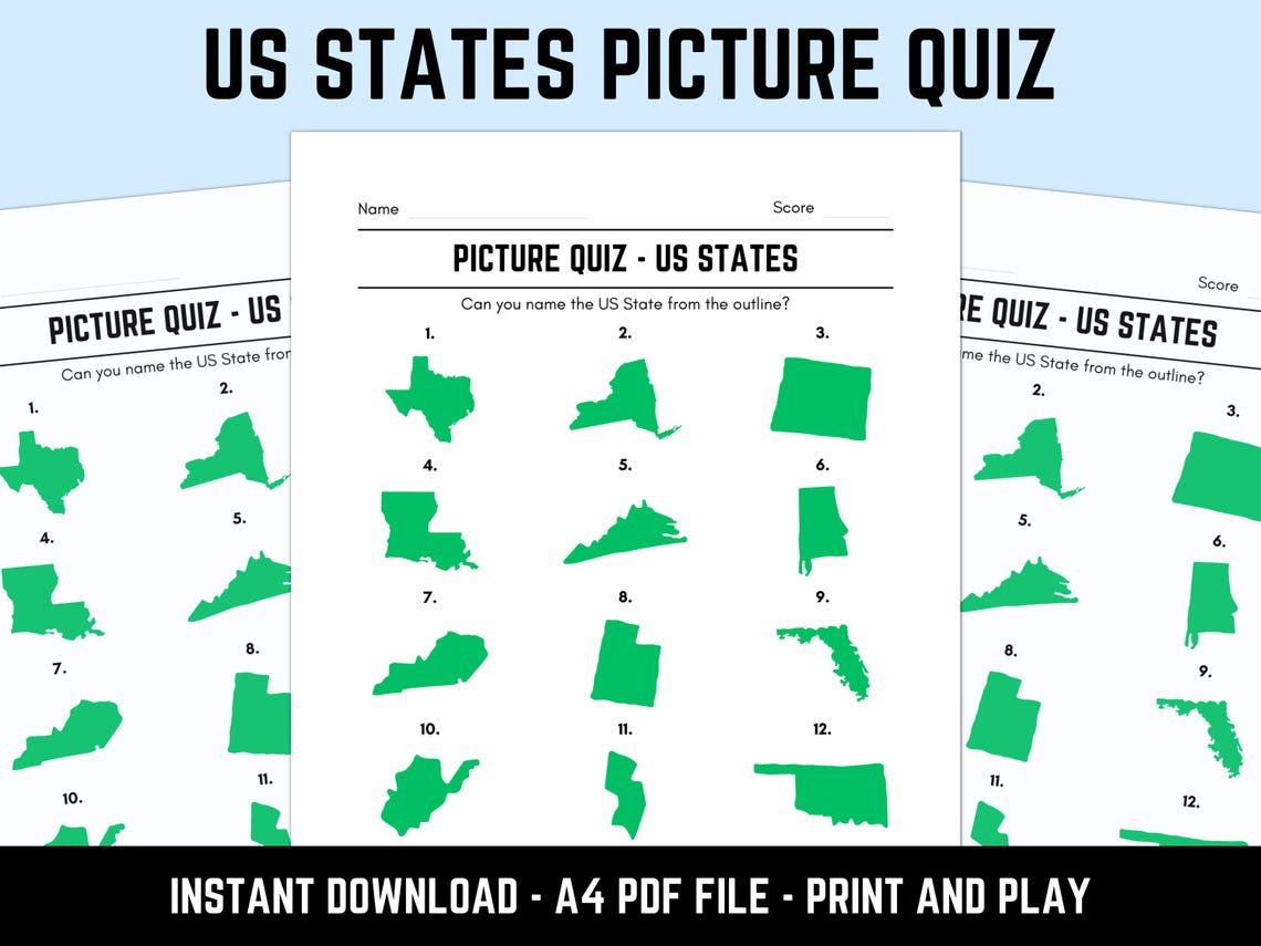 Printable US States Picture Quiz With Answers Picture Round Quiz Sheets ...