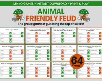 Animal Friendly Feud: Printable Large Group Party Game for Kids ...