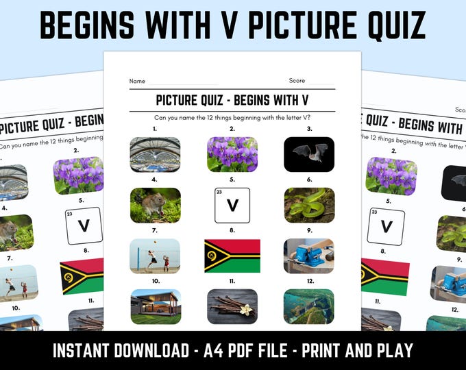 Printable Begins With V Picture Quiz With Answers | Picture Round Quiz ...