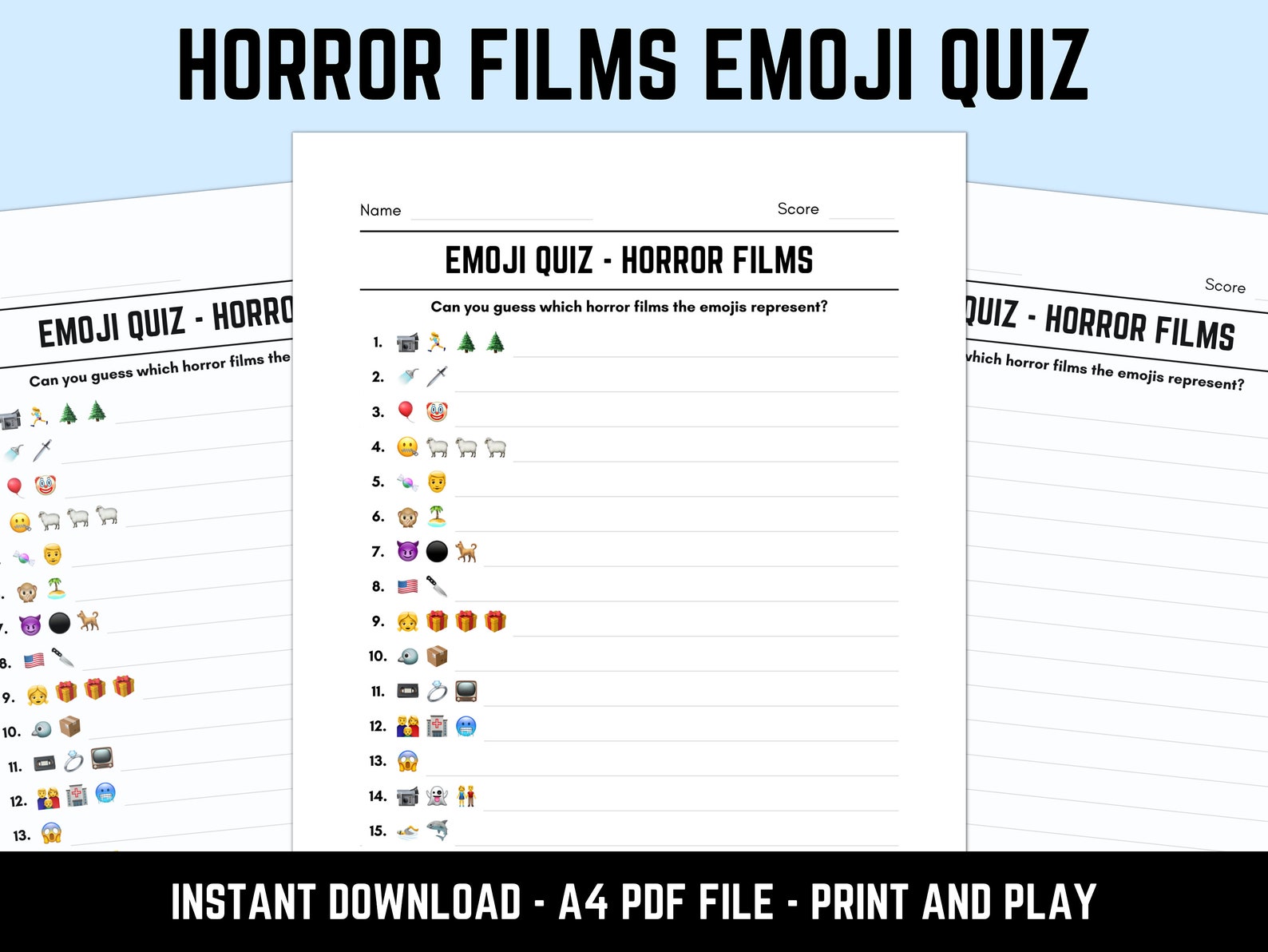 Printable Horror Films Emoji Quiz With Answers - Etsy