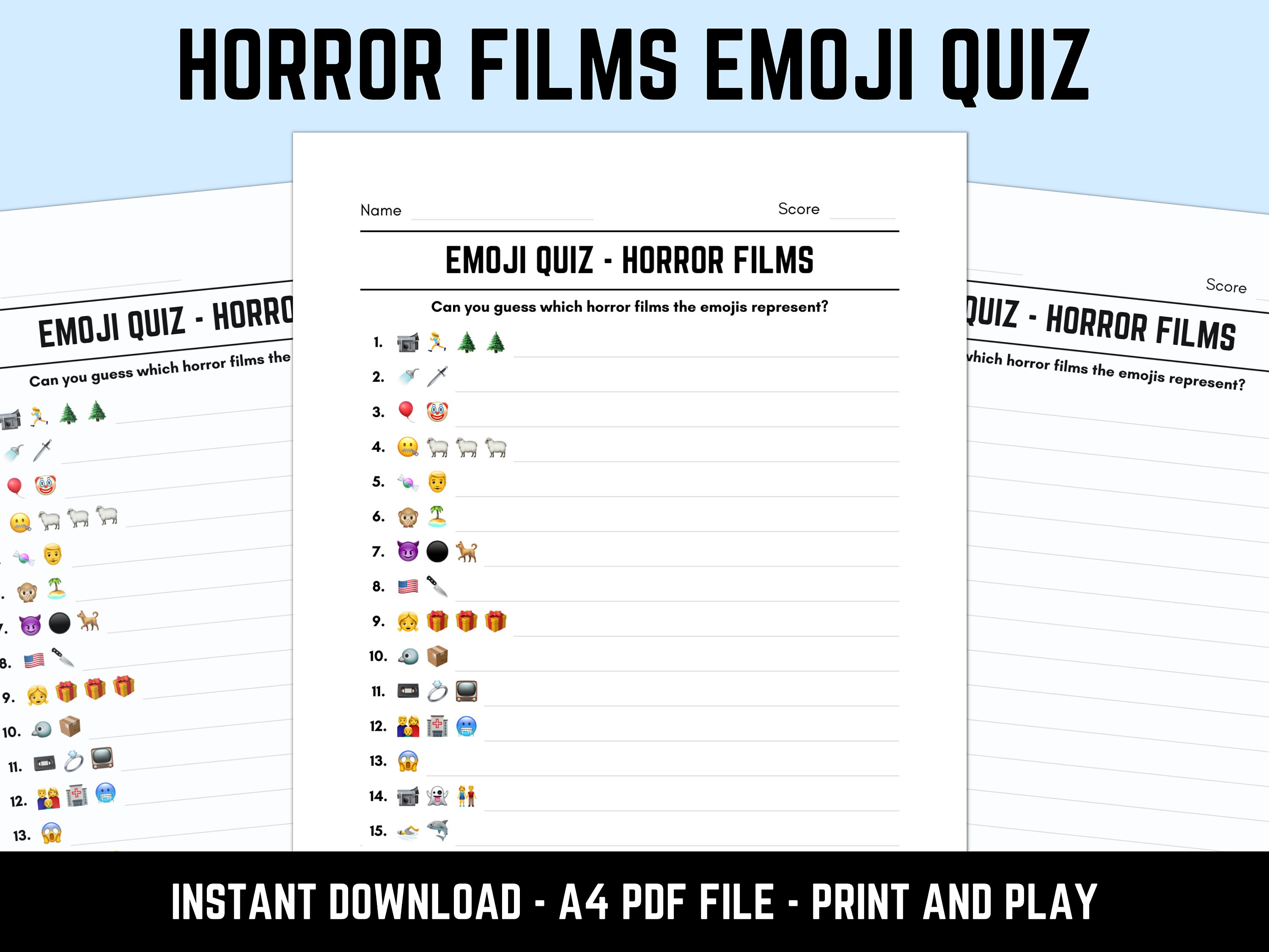 Printable Horror Films Emoji Quiz With Answers - Etsy