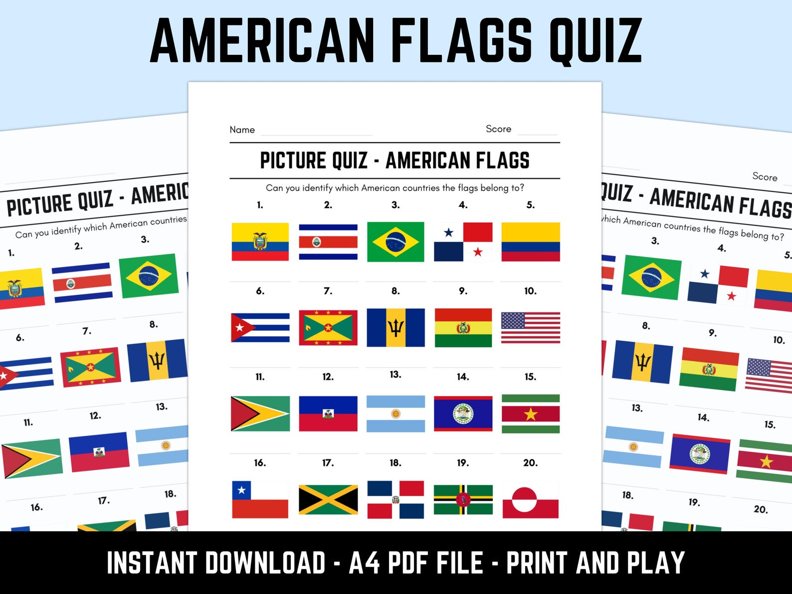 Printable American Flags Picture Quiz With Answers | Picture Round Quiz ...