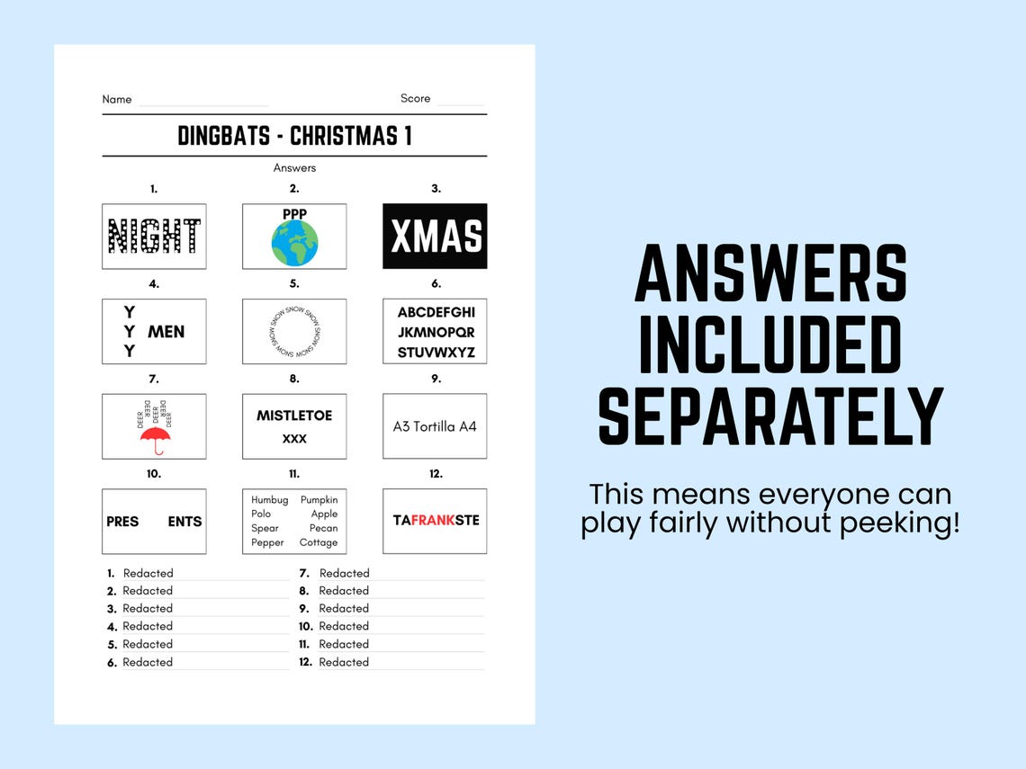 Printable Christmas Dingbats Picture Quiz With Answers: Downloadable ...