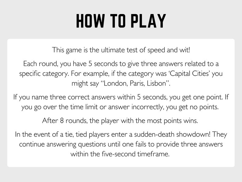 Birthday 5 Second Game Printable Birthday Party Game, Downloadable 5 ...
