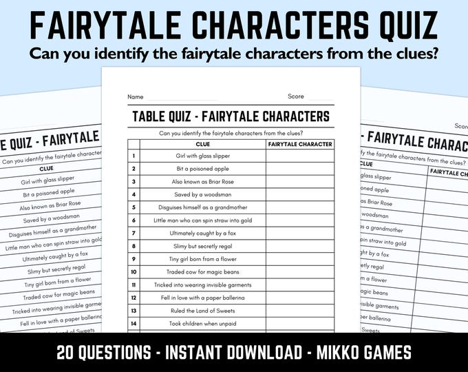 Printable Fairytale Characters Table Quiz With Answers: Downloadable ...