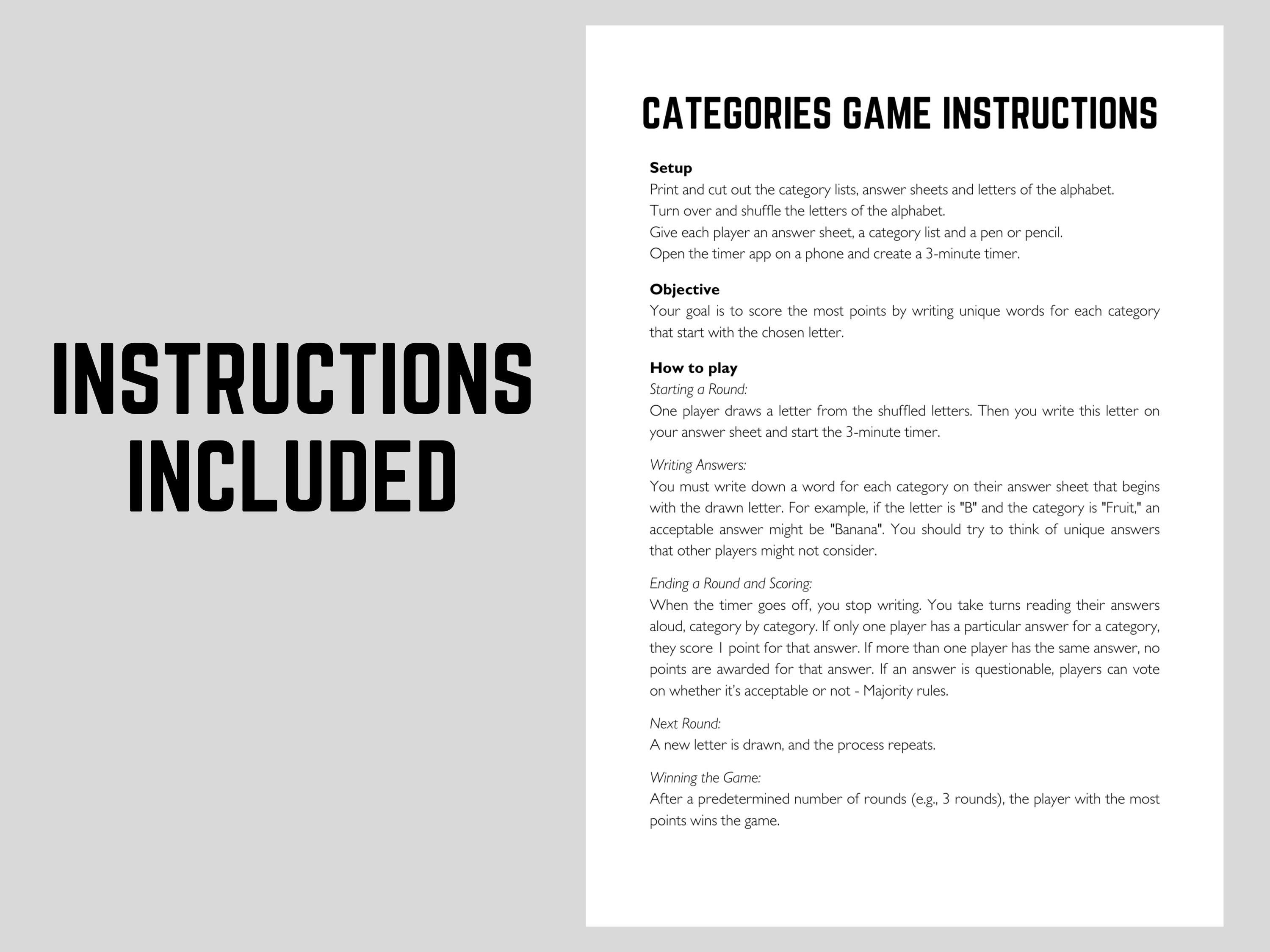 Family Categories: Printable Large Group Party Game for Kids & Adults ...