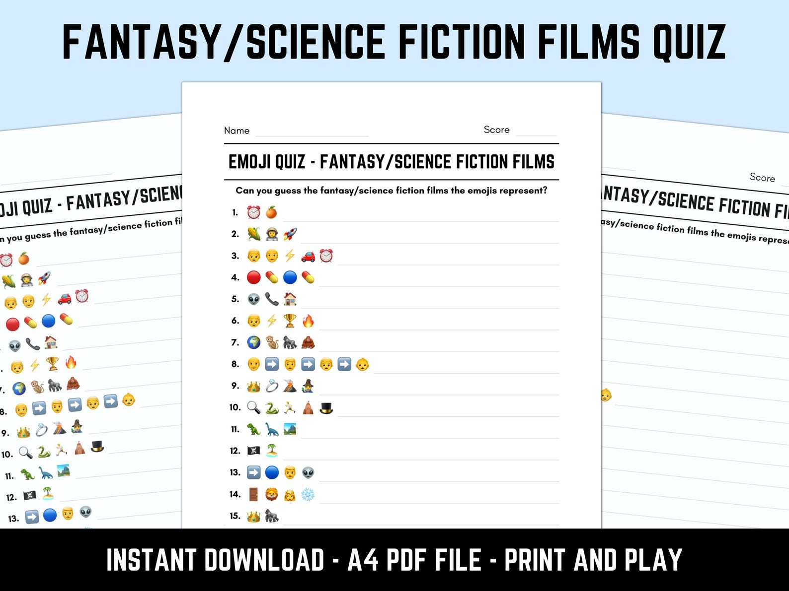 Printable Fantasy/science Fiction Films Emoji Quiz With Answers | Emoji ...