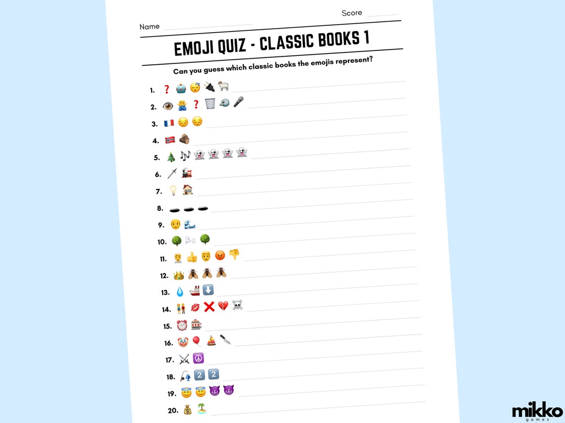 Printable Classic Books Emoji Quiz With Answers: Emoji Pictionary ...