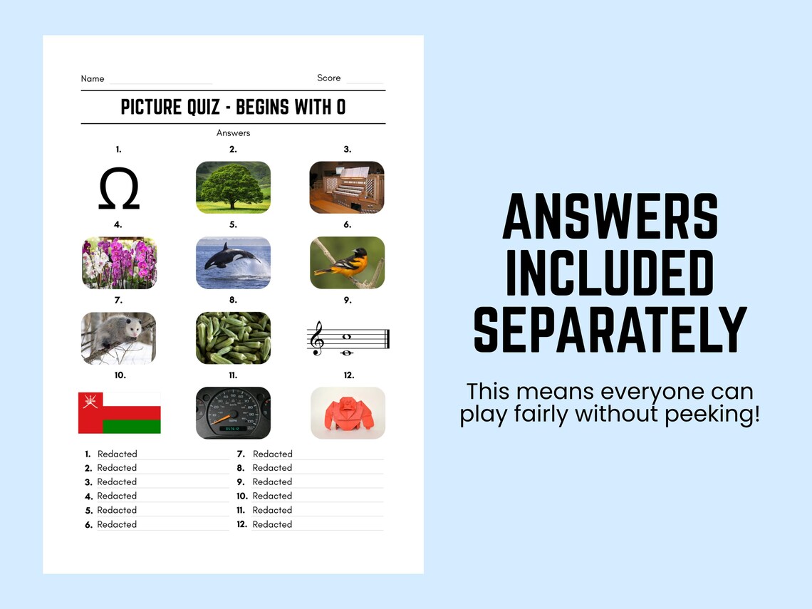 Printable Begins With O Picture Quiz With Answers: Picture Round Quiz ...