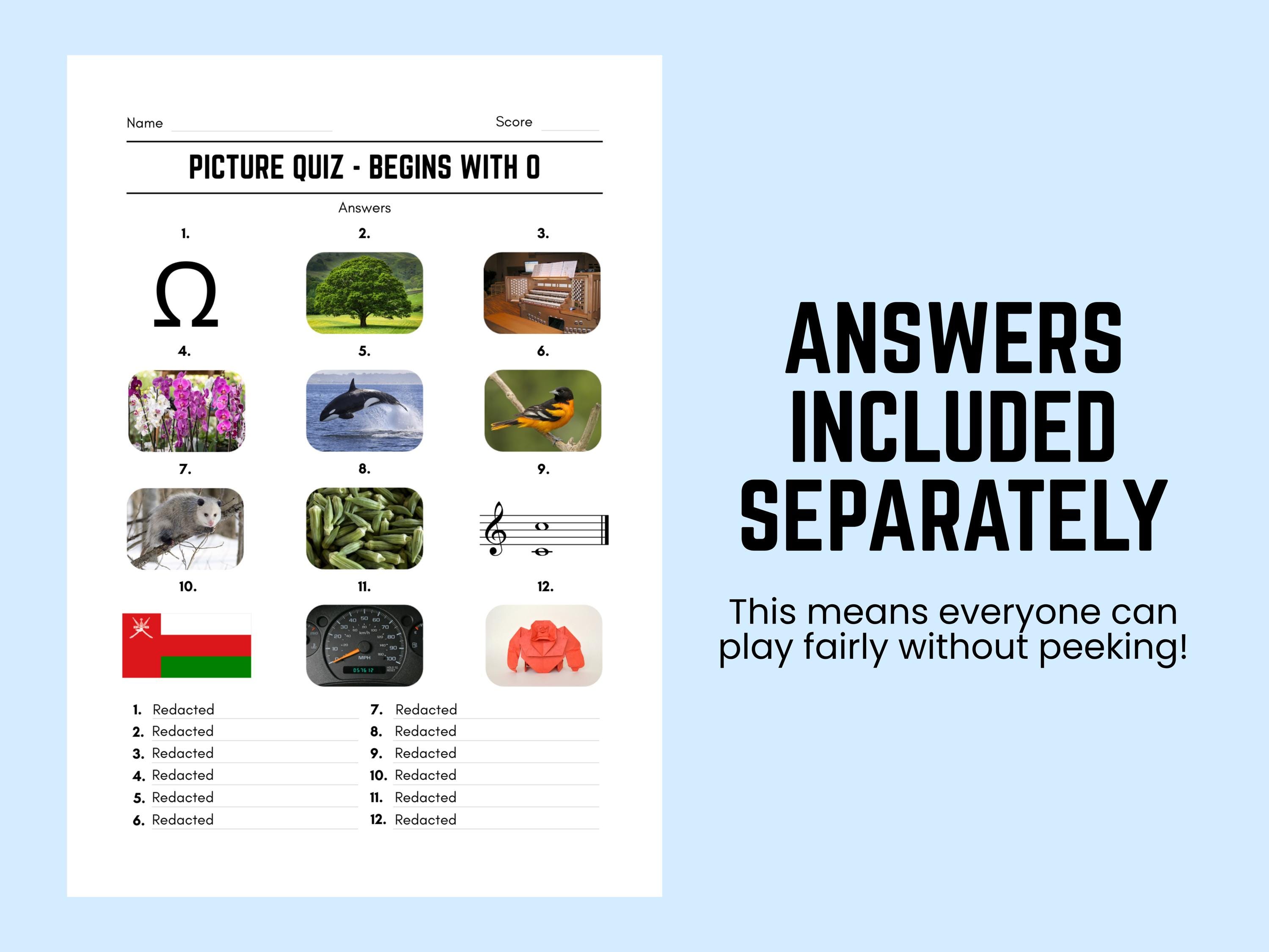 Printable Begins With O Picture Quiz With Answers: Picture Round Quiz ...