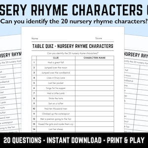Printable Nursery Rhyme Characters Table Quiz With Answers ...