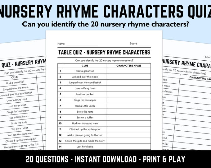 Printable Nursery Rhyme Characters Table Quiz With Answers ...