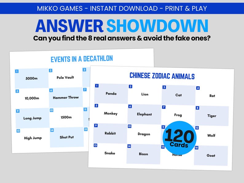 Answer Showdown - Printable Party Game | Downloadable Trivia Questions ...