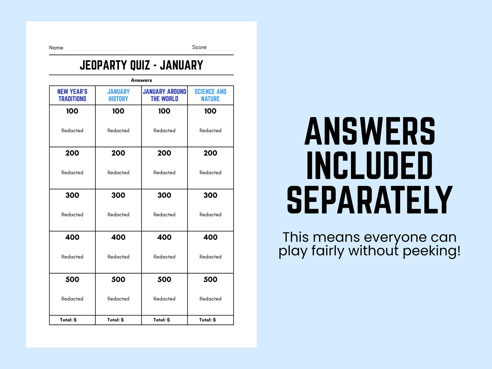 Printable January Jeoparty Quiz: Jeopardy Questions and Answers, Large ...