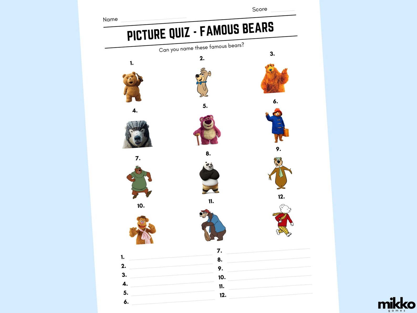 Printable Famous Bears Picture Quiz With Answers: Picture Round Quiz ...