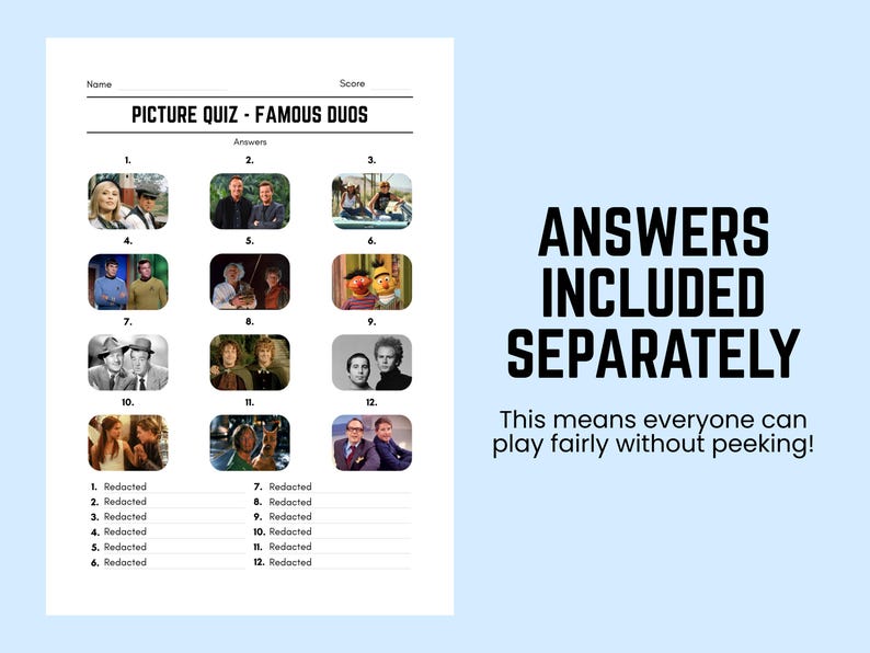 Printable Famous Duos Picture Quiz With Answers: Picture Round Quiz ...