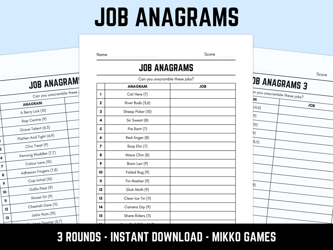 Printable Job Anagrams Quiz With Answers: Fun Word Puzzles, Word ...