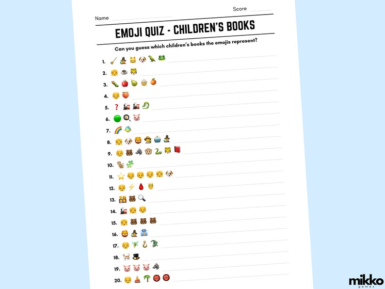 Printable Childrens Books Emoji Quiz With Answers - Etsy