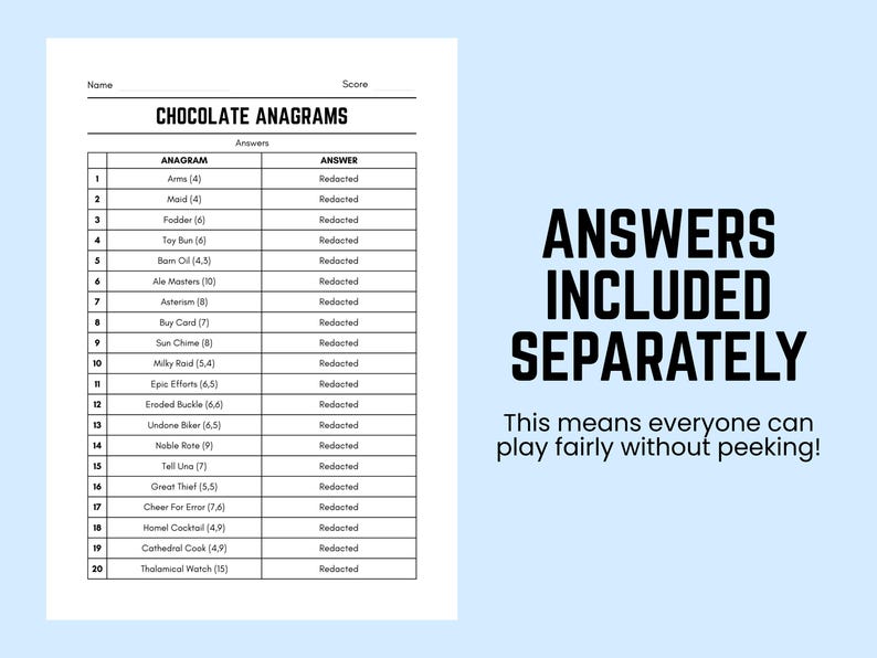 Printable Chocolate Anagrams Quiz With Answers: Fun Word Puzzles, Word ...
