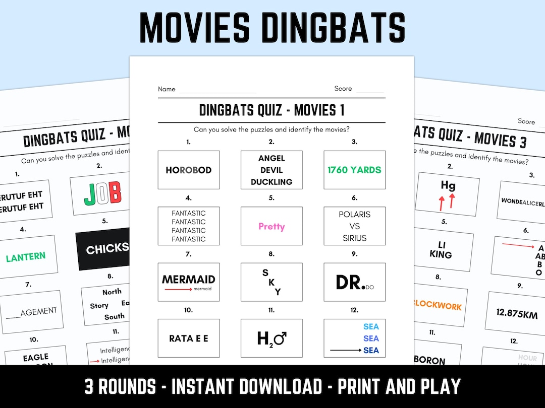Printable Movies Dingbats Picture Quiz With Answers: Downloadable Rebus ...