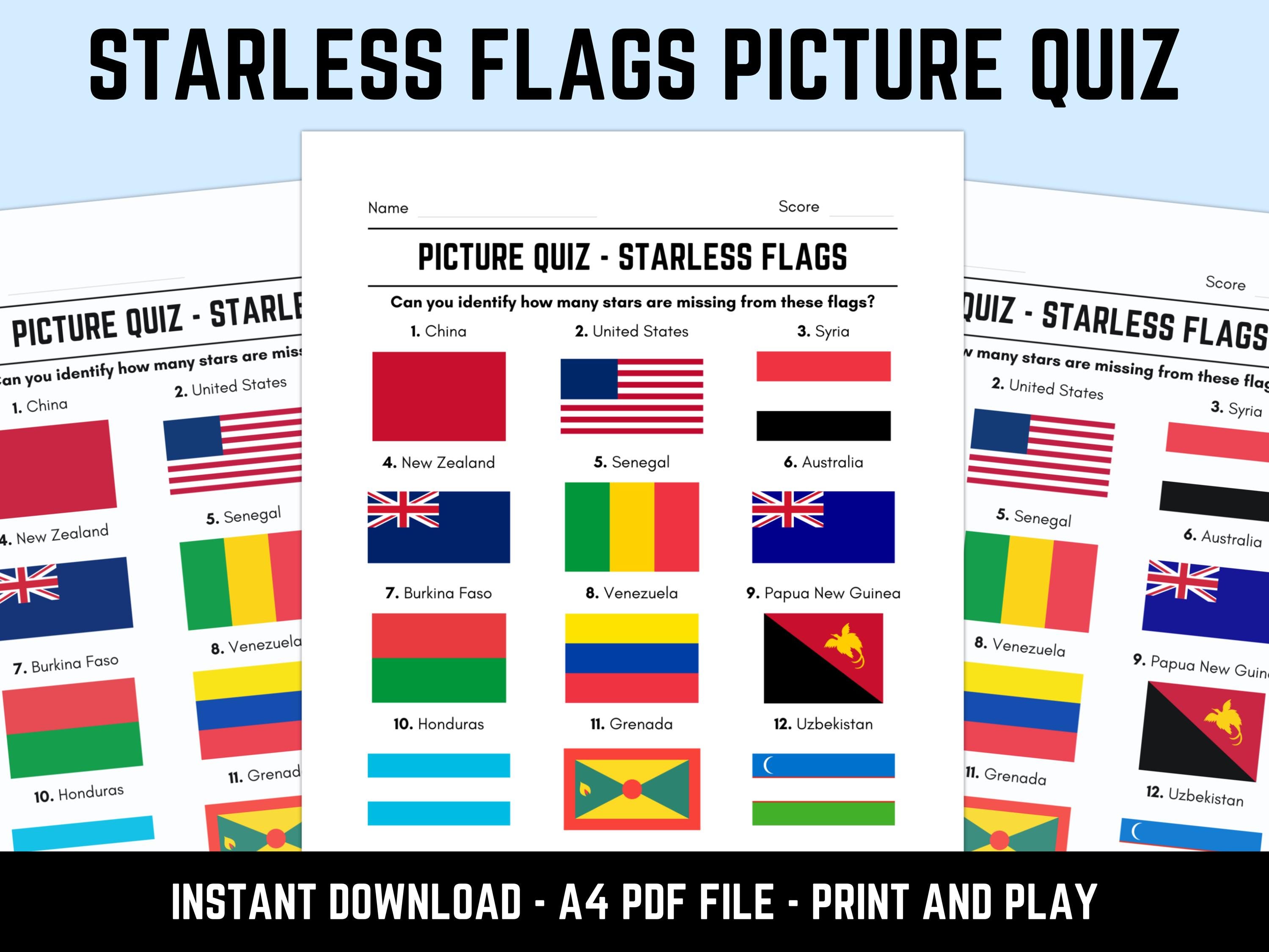Printable Starless Flags Picture Quiz With Answers Picture Round Quiz ...