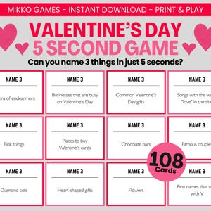 Valentine’s Day 5 Second Game: Printable Large Group Party Game ...