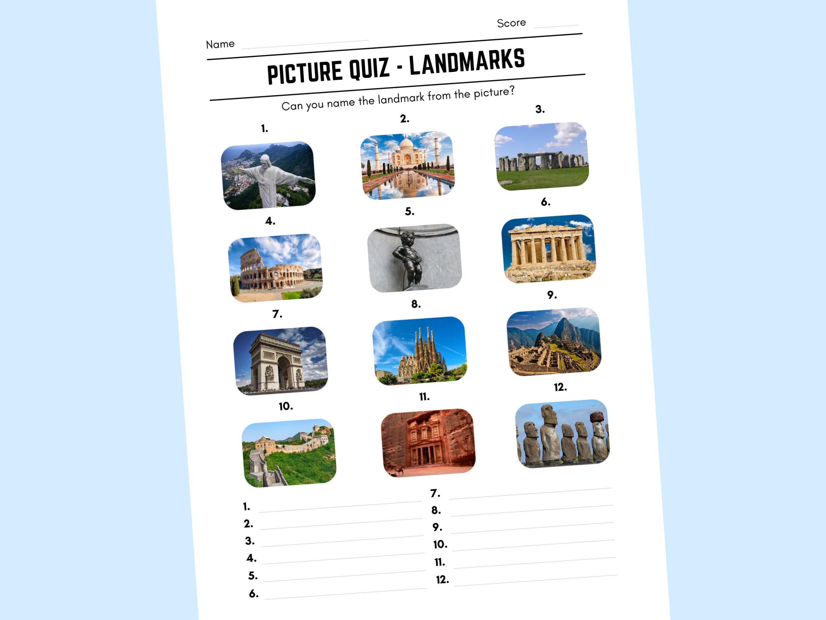 Printable Landmarks Picture Quiz With Answers - Etsy