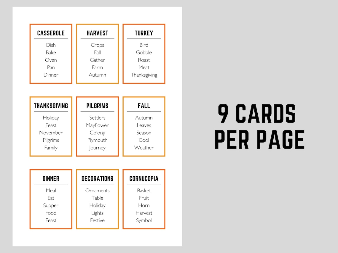 Thanksgiving Forbidden Words – Printable Party Game | Downloadable ...