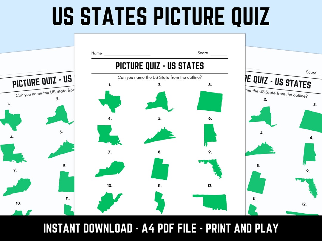 Printable US States Picture Quiz With Answers - Etsy
