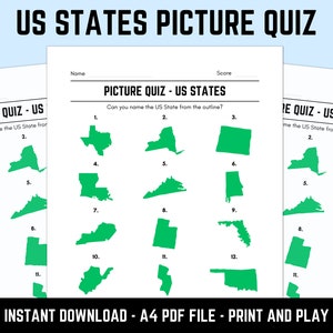 Printable US States Picture Quiz With Answers - Etsy