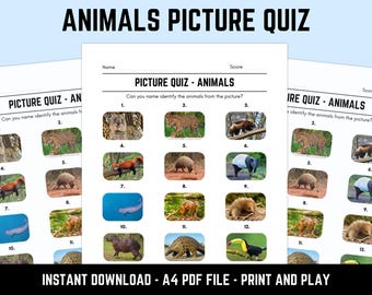 Printable Animals Picture Quiz With Answers: Picture Round Quiz Sheets ...