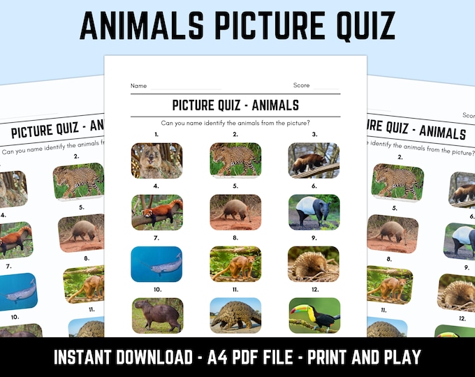 Printable Animals Picture Quiz With Answers: Picture Round Quiz Sheets ...