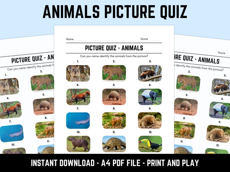 Printable Animals Picture Quiz With Answers: Picture Round Quiz Sheets ...