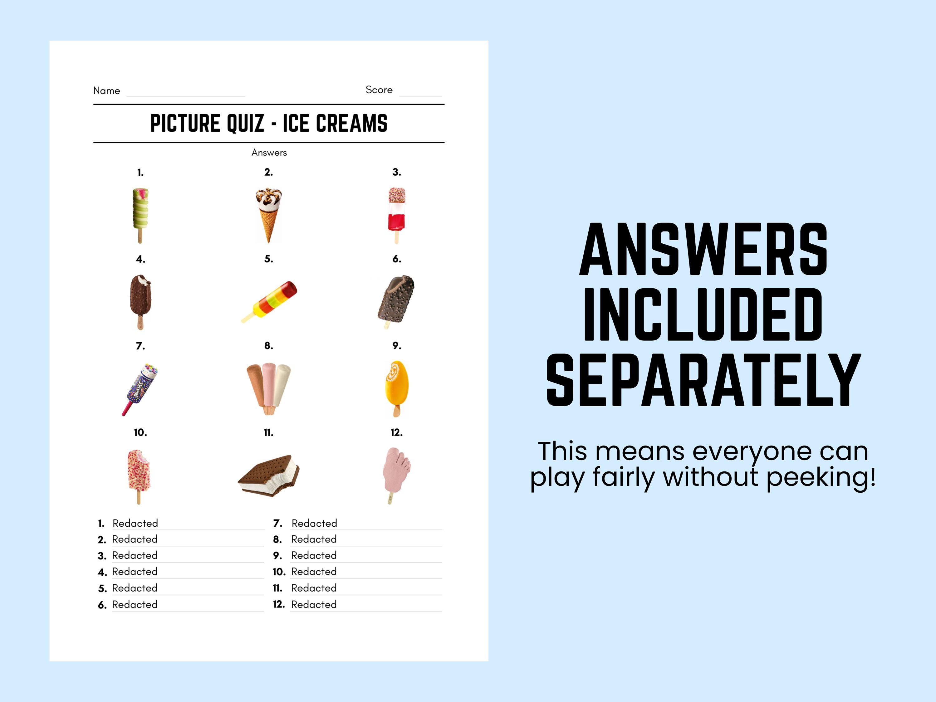 Printable Ice Creams Picture Quiz With Answers: Picture Round Quiz ...