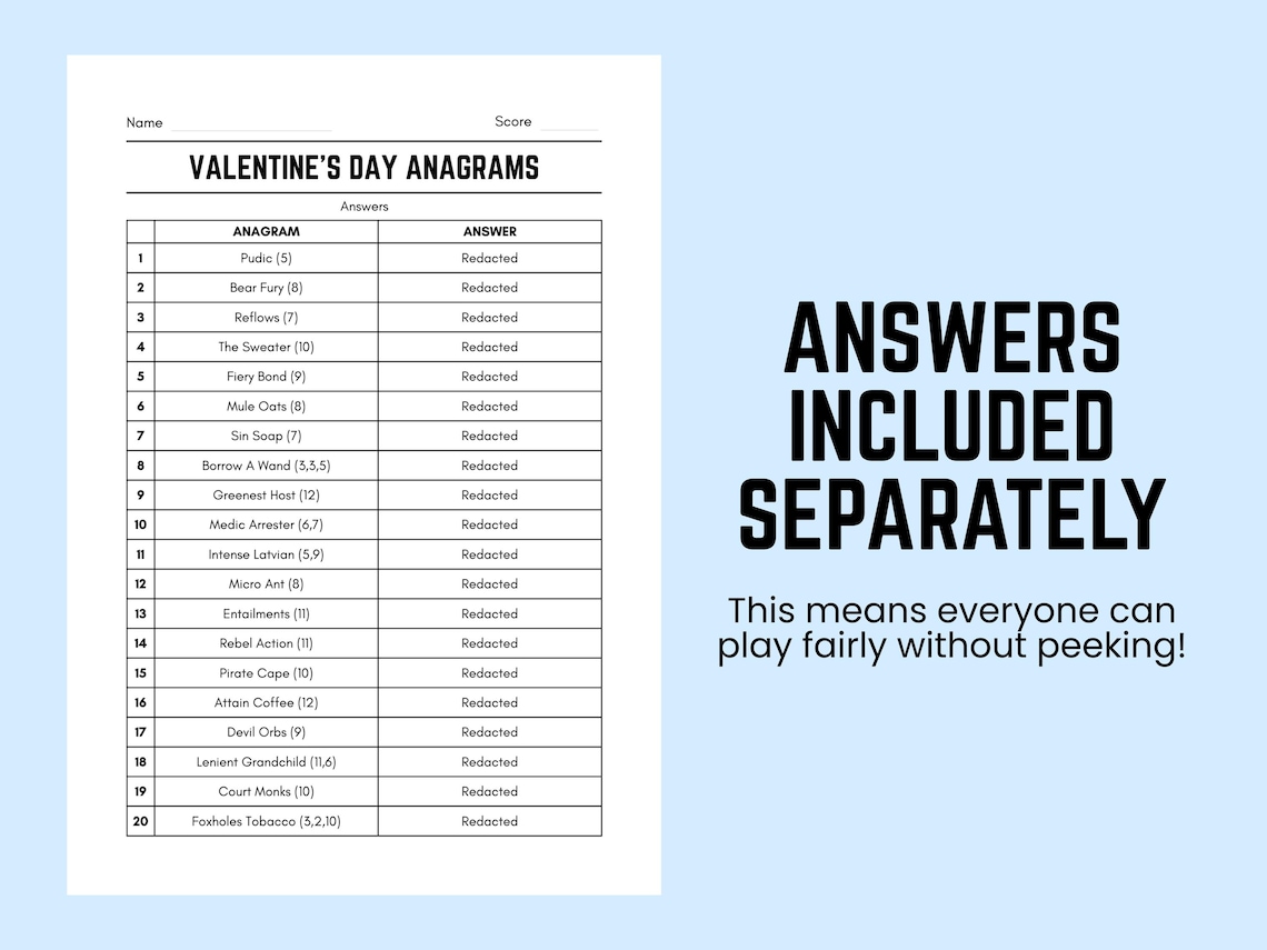 Printable Valentine’s Day Anagrams Quiz With Answers: Fun Word Puzzles ...