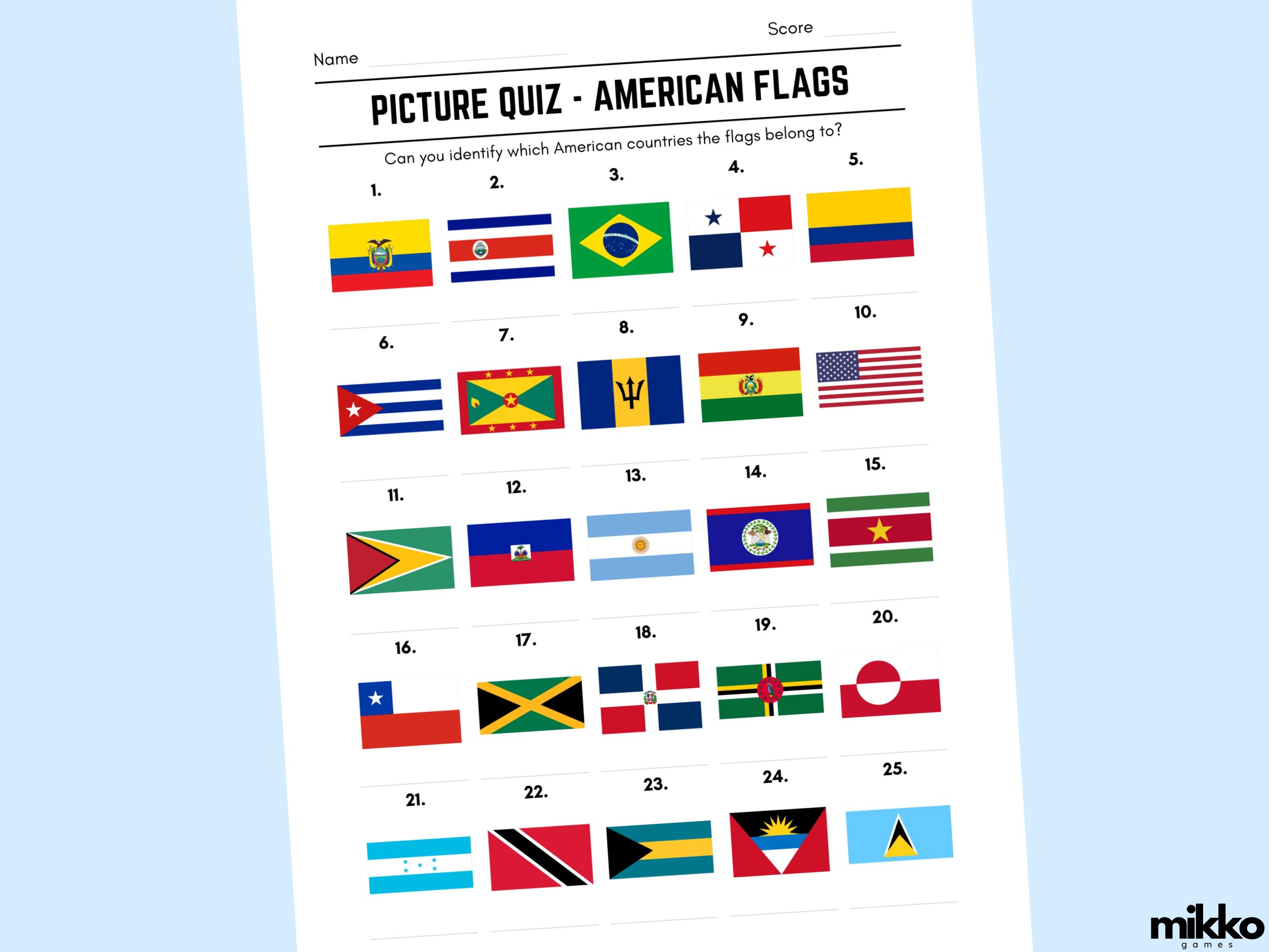 Printable American Flags Picture Quiz With Answers | Picture Round Quiz Sheets, Pub Quiz Trivia ...