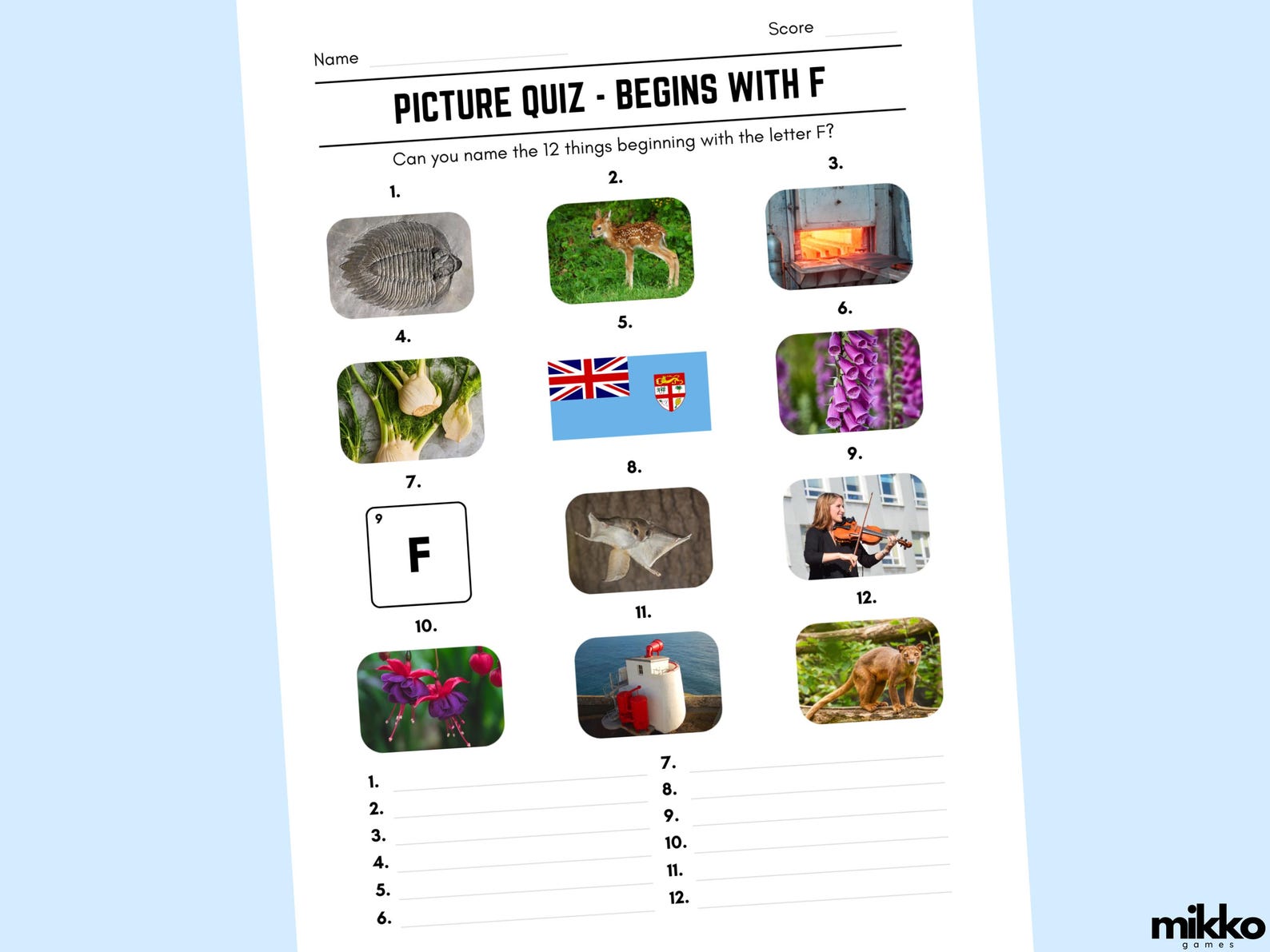 Printable Begins With F Picture Quiz With Answers Picture Round Quiz ...