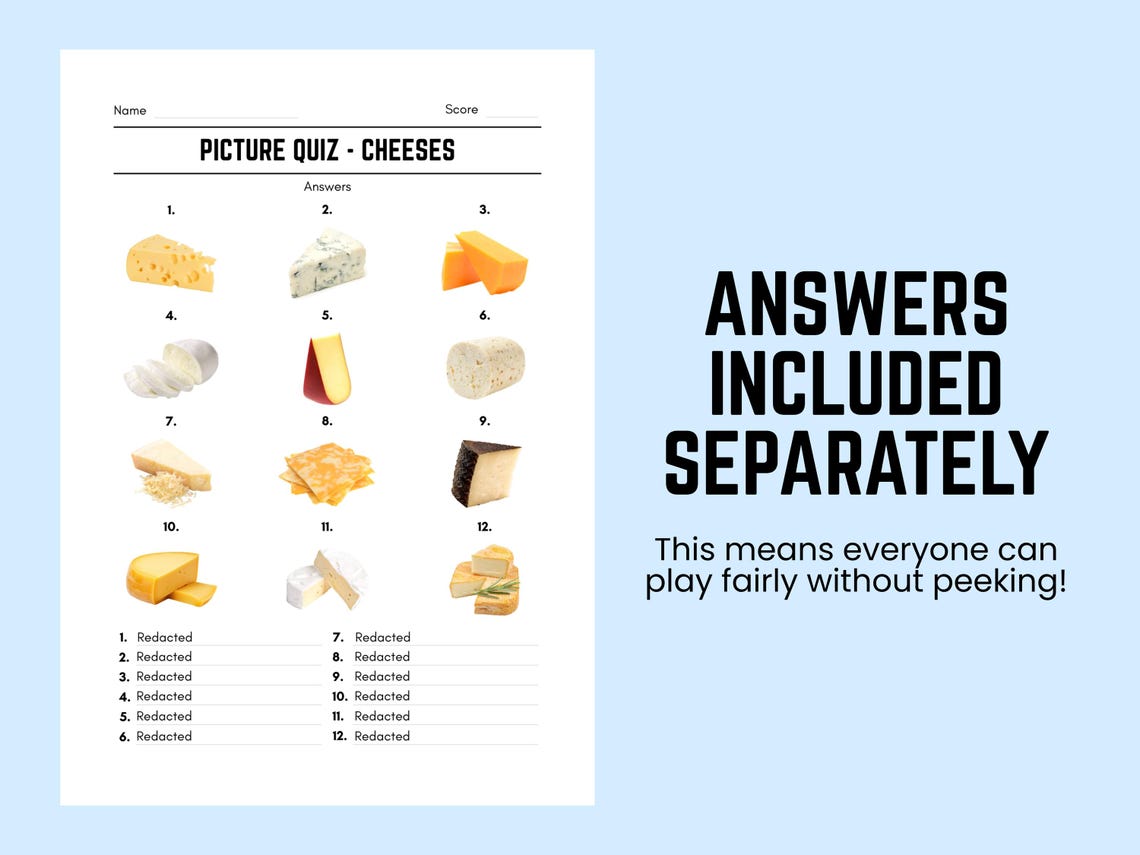 Printable Cheeses Picture Quiz With Answers: Picture Round Quiz Sheets ...