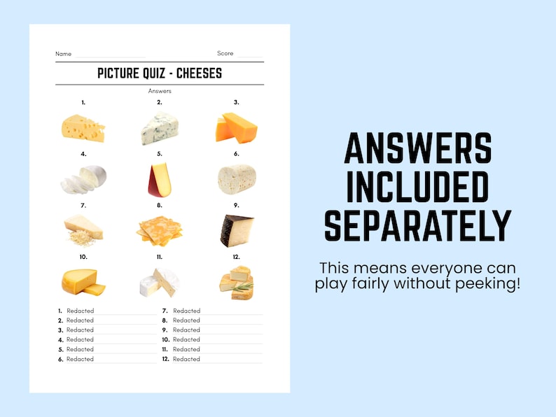 Printable Cheeses Picture Quiz With Answers: Picture Round Quiz Sheets ...