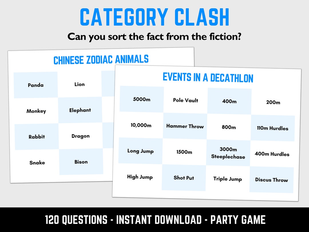 Category Clash Printable Trivia Party Game Downloadable Categories Game ...