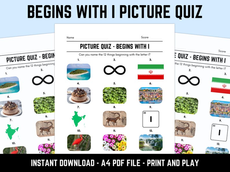 Printable Begins With I Picture Quiz With Answers | Picture Round Quiz ...