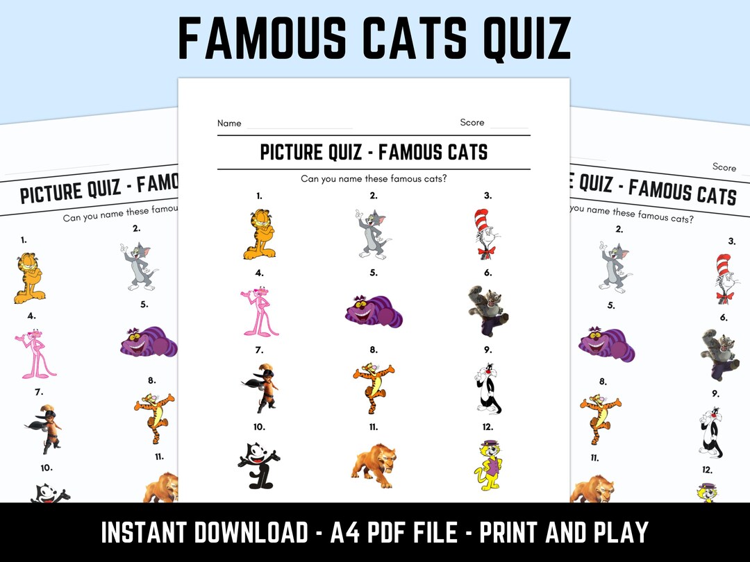 Printable Famous Cats Picture Quiz With Answers: Picture Round Quiz ...