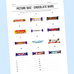 Printable Chocolate Bars Picture Quiz: Downloadable Pub Quiz Trivia ...