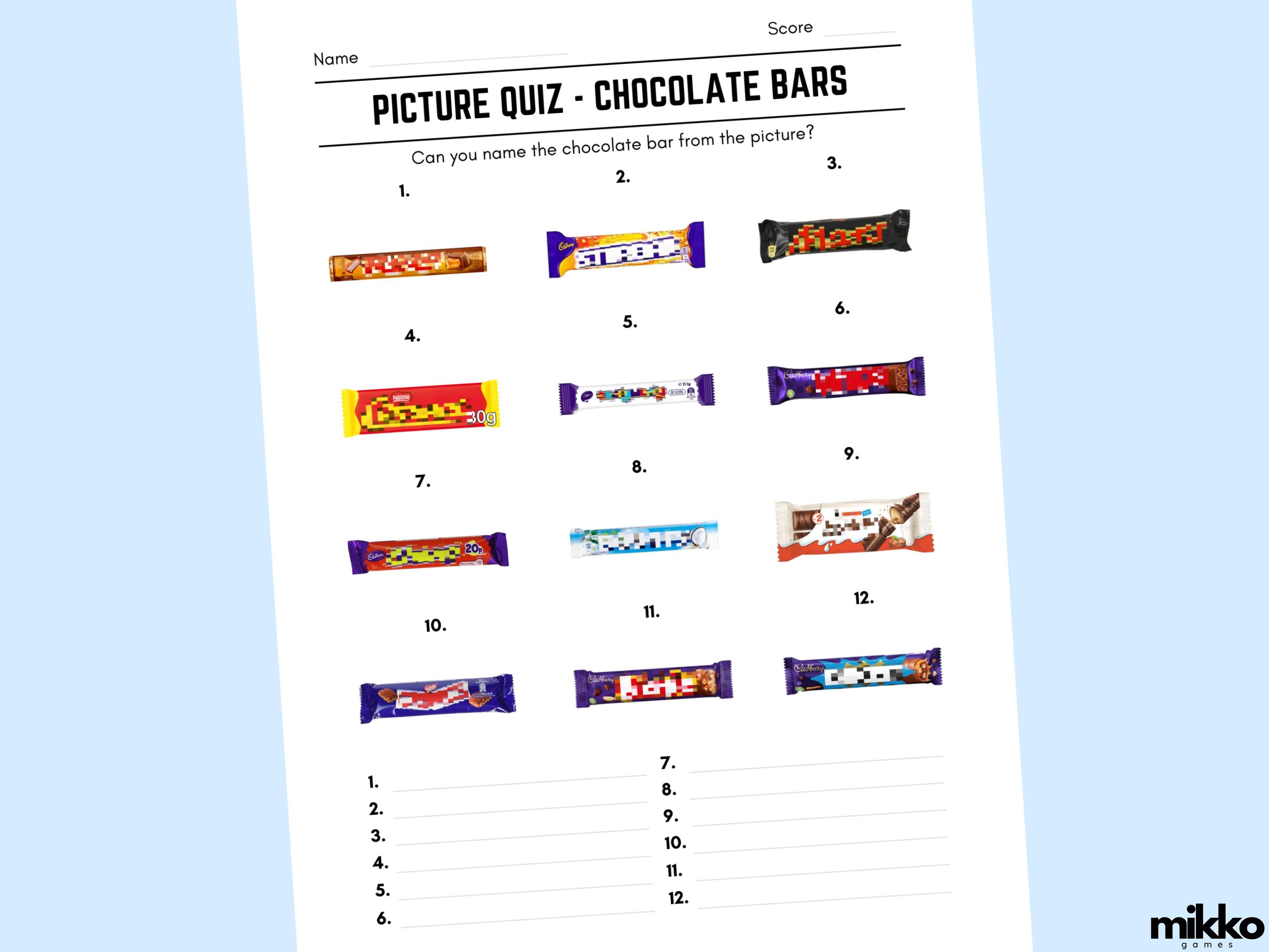 Printable Chocolate Bars Picture Quiz: Downloadable Pub Quiz Trivia ...
