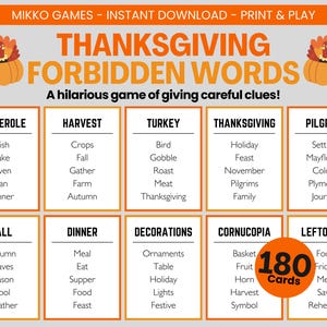 Thanksgiving Forbidden Words – Printable Party Game | Downloadable ...