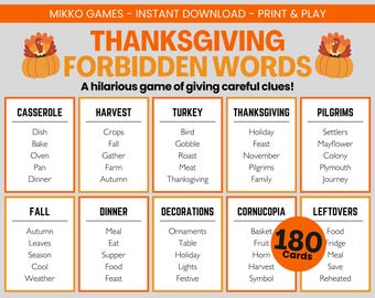 Thanksgiving Forbidden Words – Printable Party Game | Downloadable ...