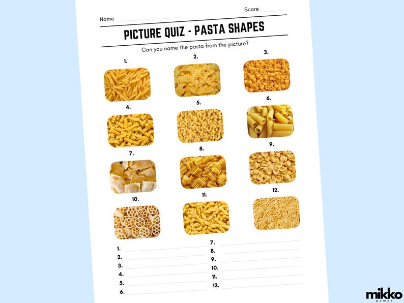 Printable Pasta Shapes Picture Quiz With Answers: Picture Round Quiz ...
