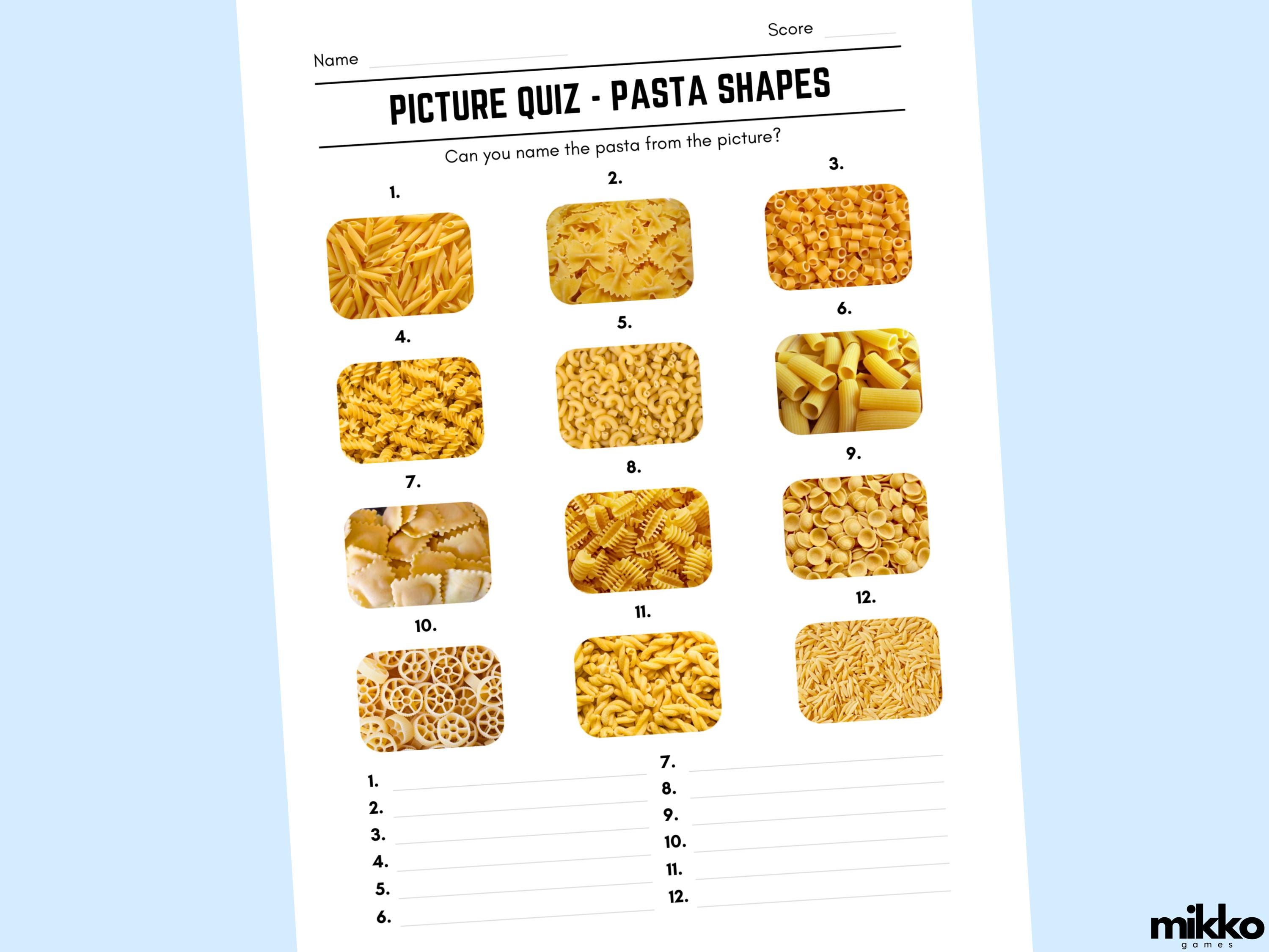 Printable Pasta Shapes Picture Quiz With Answers: Picture Round Quiz ...